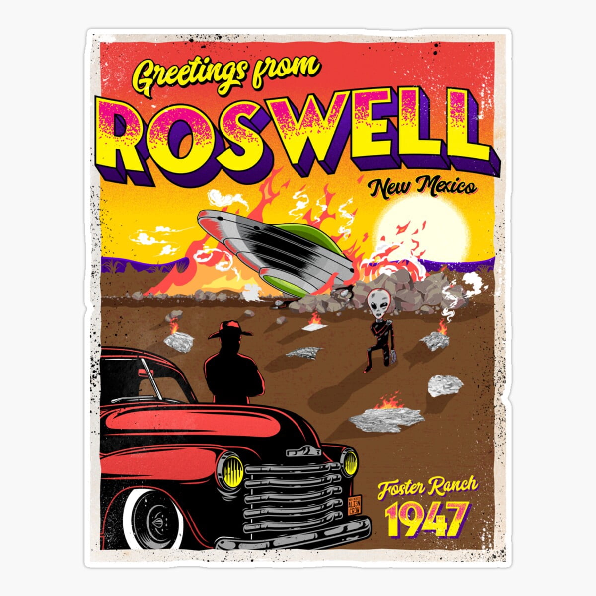 Maneki Greetings Rom Roswell 1947 Uo Crash Sticker, Phone Decal Water ...