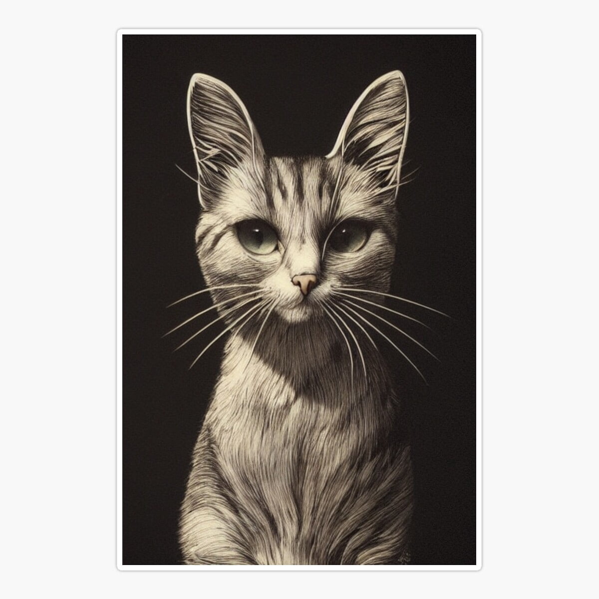 Maneki Grey Tabby Cat Sticker, Phone Decal Water Bottle Stickers Car ...