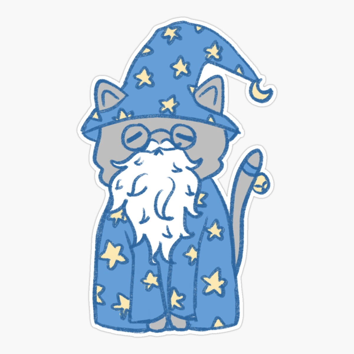 Maneki Grey Wizard Cat In Blue Costume With Yellow Stars Sticker, Phone ...