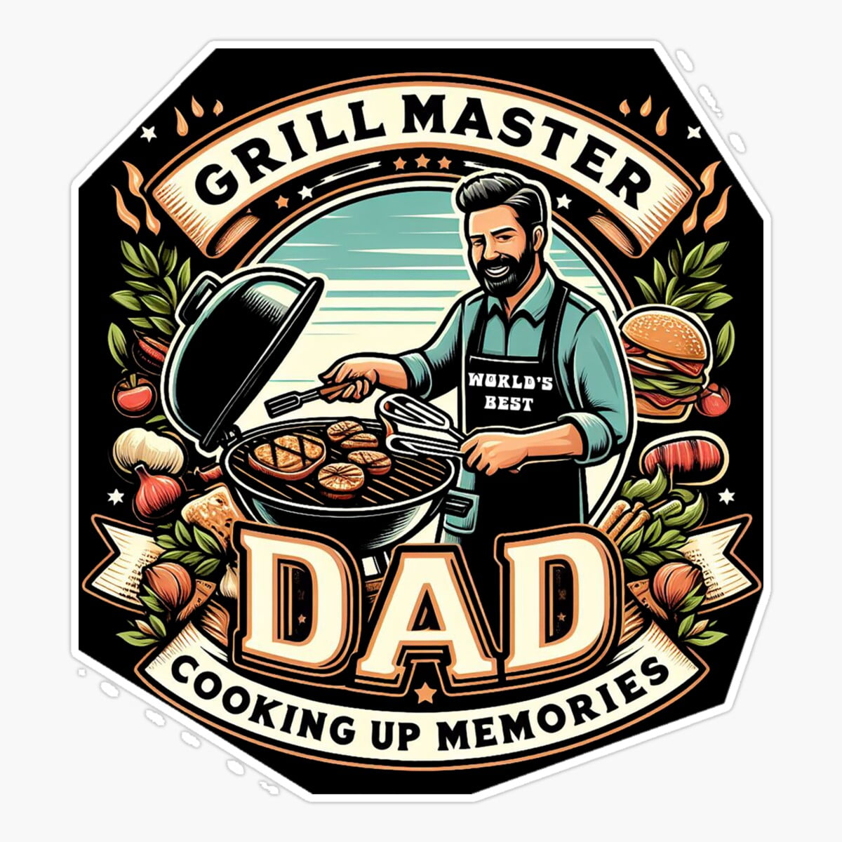 Maneki Grill Master Dad Cooking Up Memories (World'S Best) Sticker ...