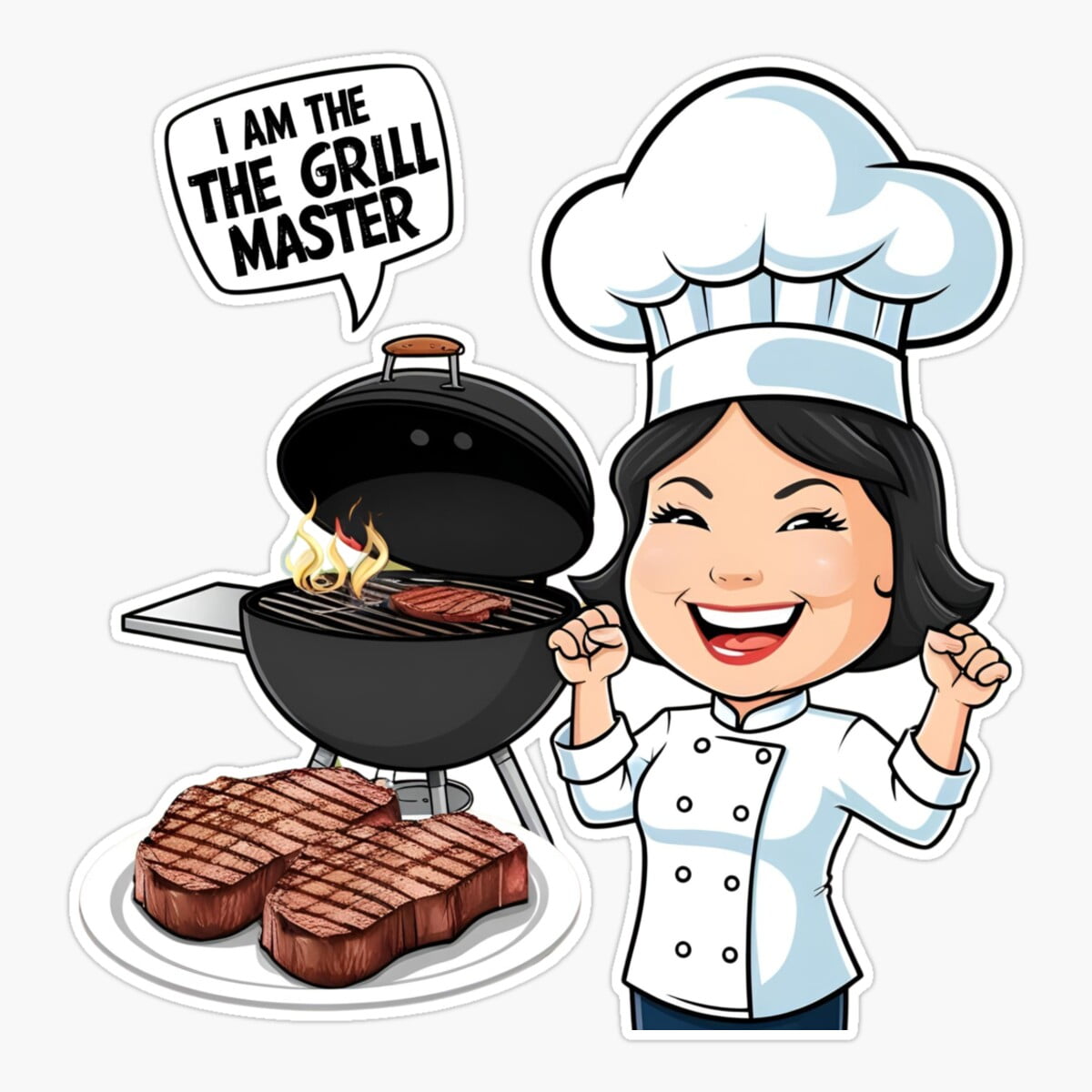 Maneki Grill Master Woman With Steaks Sticker, Phone Decal Water Bottle ...
