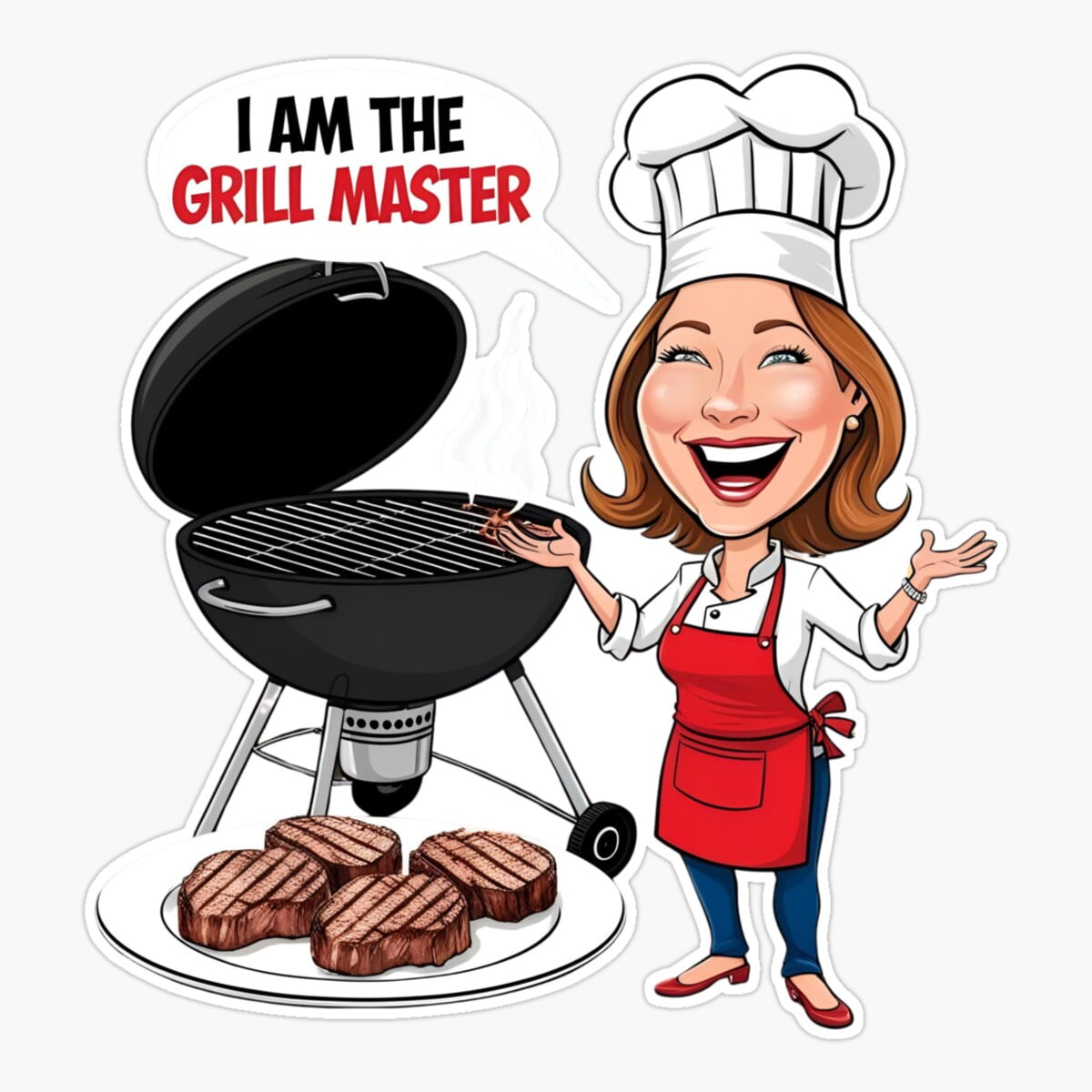 Maneki Grill Master Woman With Steaks Sticker, Phone Decal Water Bottle ...