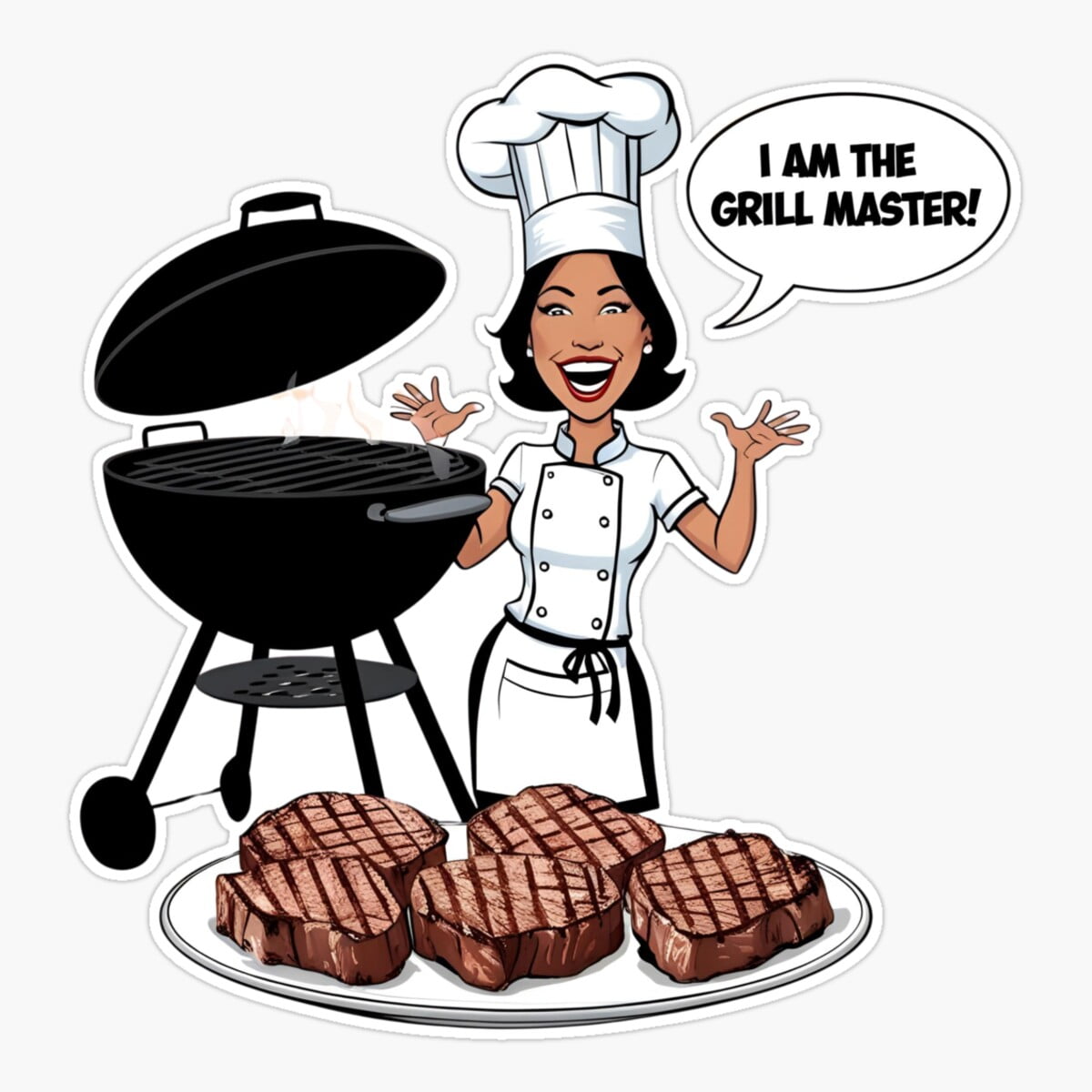 Maneki Grill Master Woman With Steaks Sticker, Phone Decal Water Bottle ...