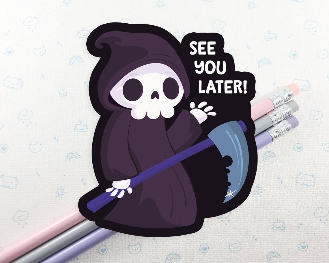 Maneki Grim Reaper Vinyl Er, Cute Death Vinyl Er, Laptop Decal, Funny ...