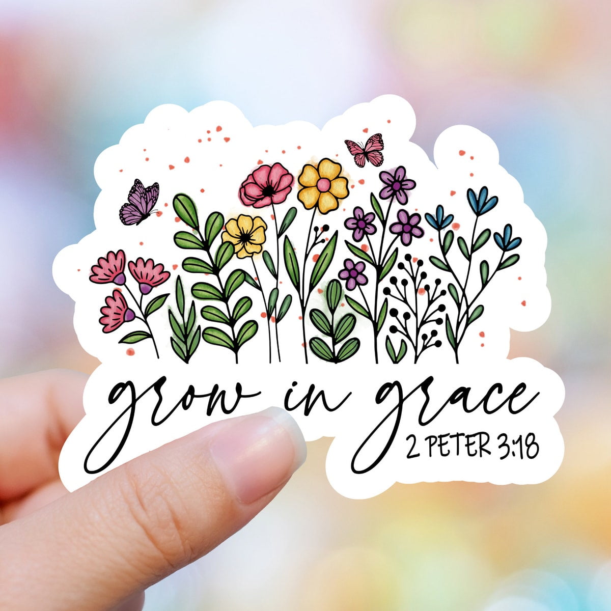 Maneki Grow In Grace Sticker, Easter Gift, 2 Peter 3:18 Bible Verse ...