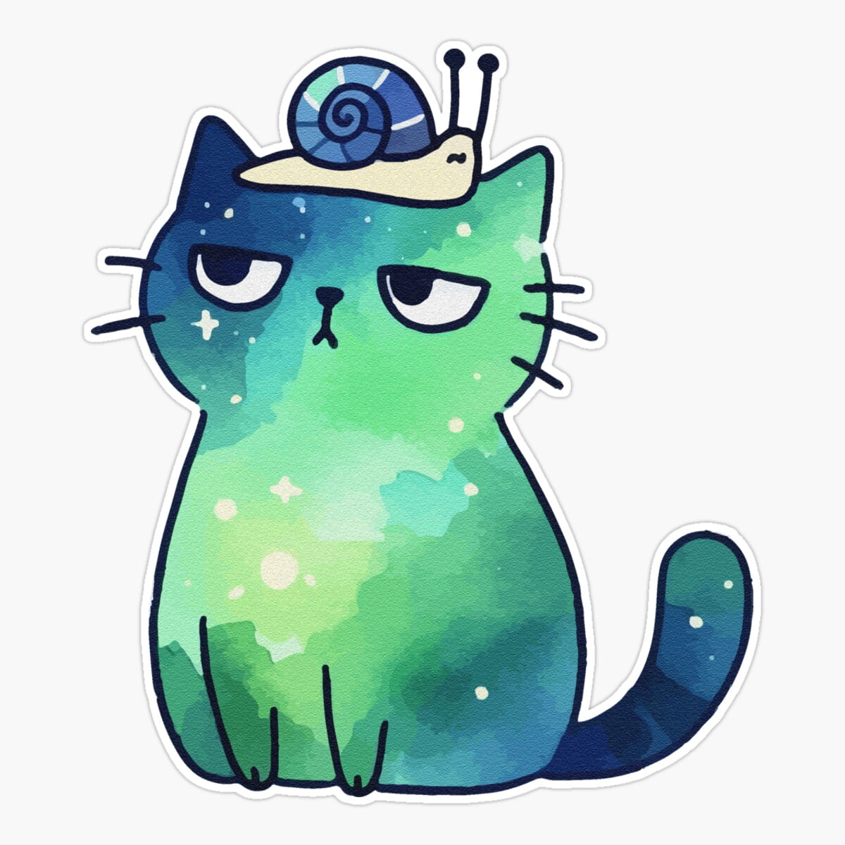 Maneki Grumpy Galaxy Cat With Snail Sticker, Phone Decal Water Bottle ...