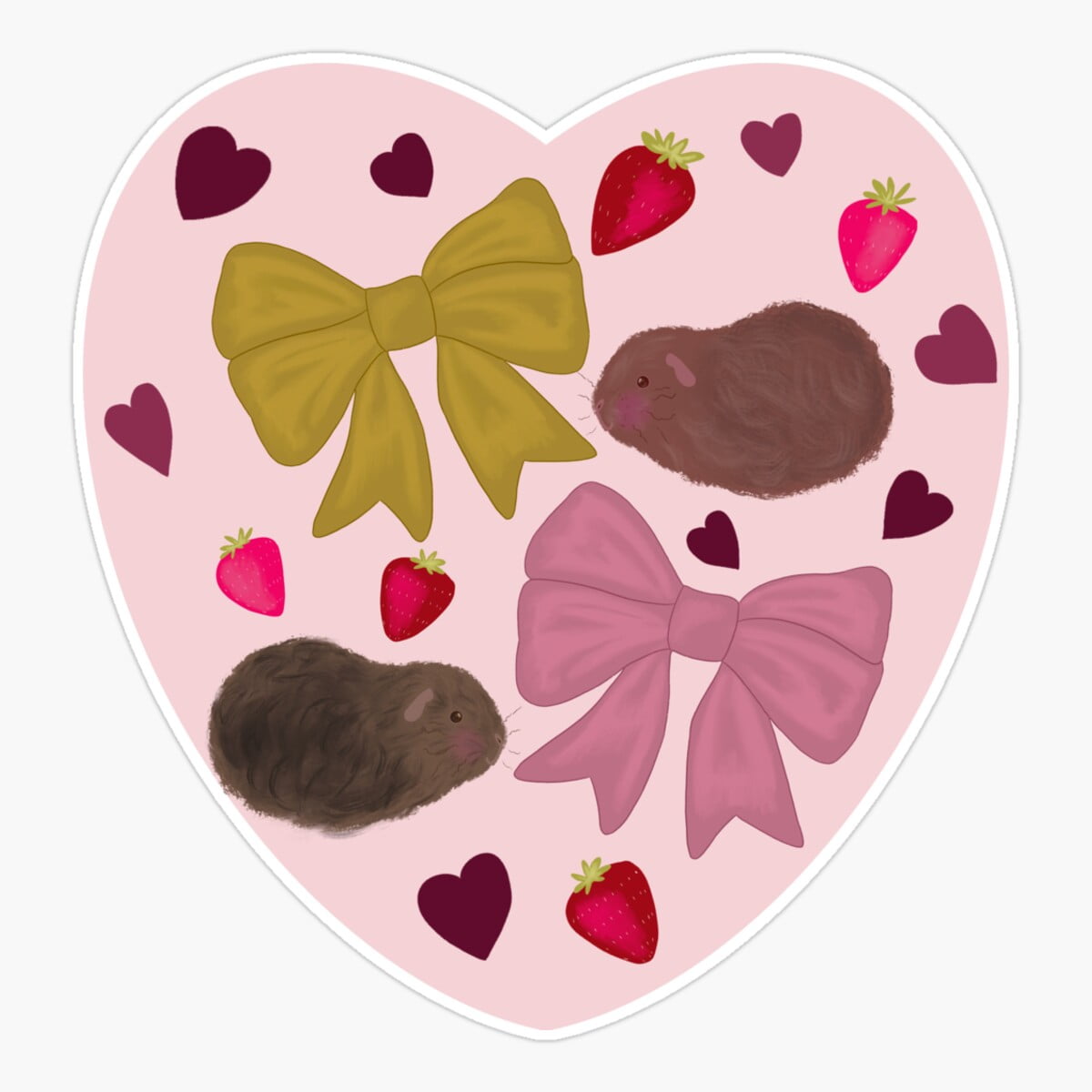 Maneki Guinea Pig Bows & Hearts Er, Phone Decal Water Bottle Stickers ...