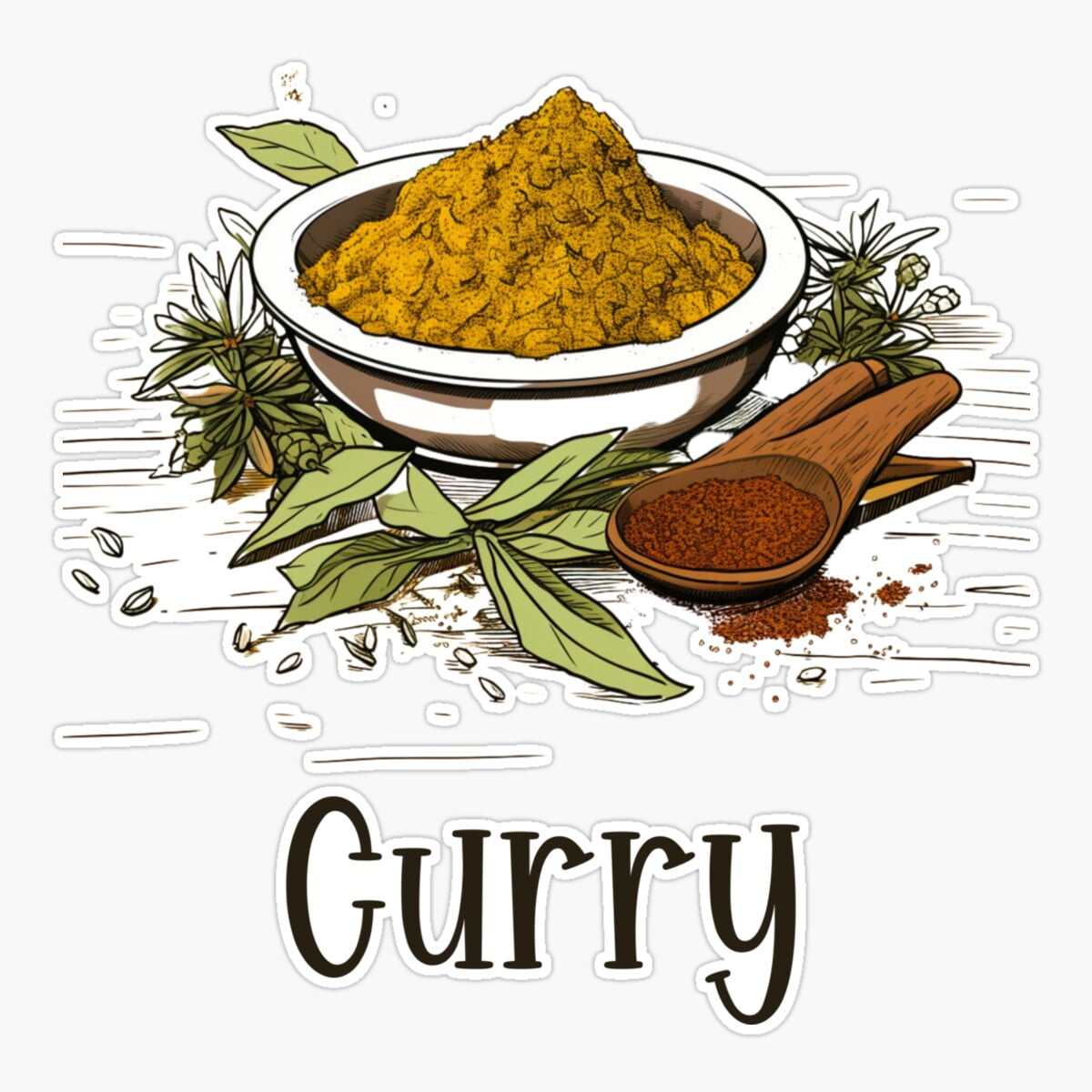 Maneki Hand Drawn Illustration O Curry Sticker, Phone Decal Water ...