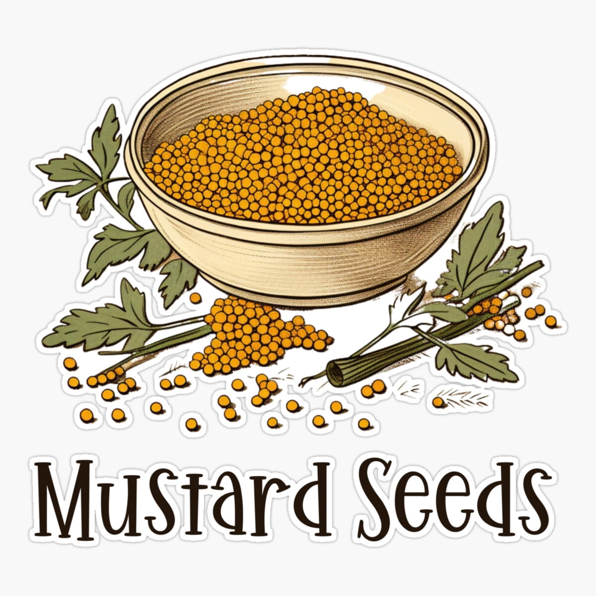 Maneki Hand Drawn Illustration O Mustard Seeds Sticker, Phone Decal ...