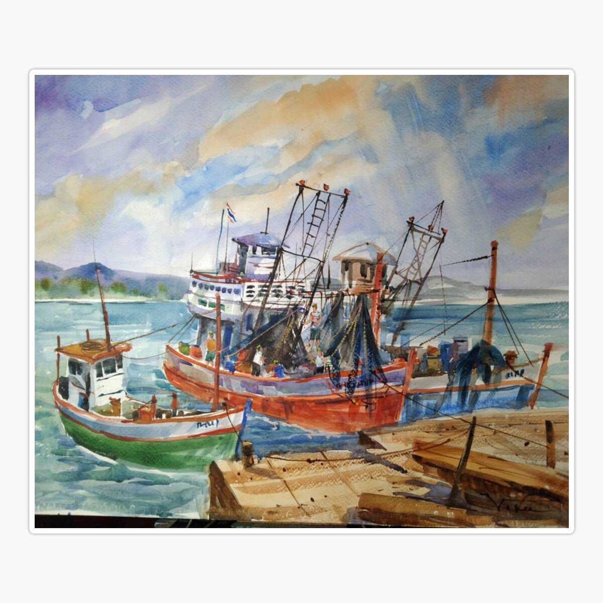Maneki Hand Painted Watercolor Rom Thailand: Isherman’S Boat Er, Phone ...