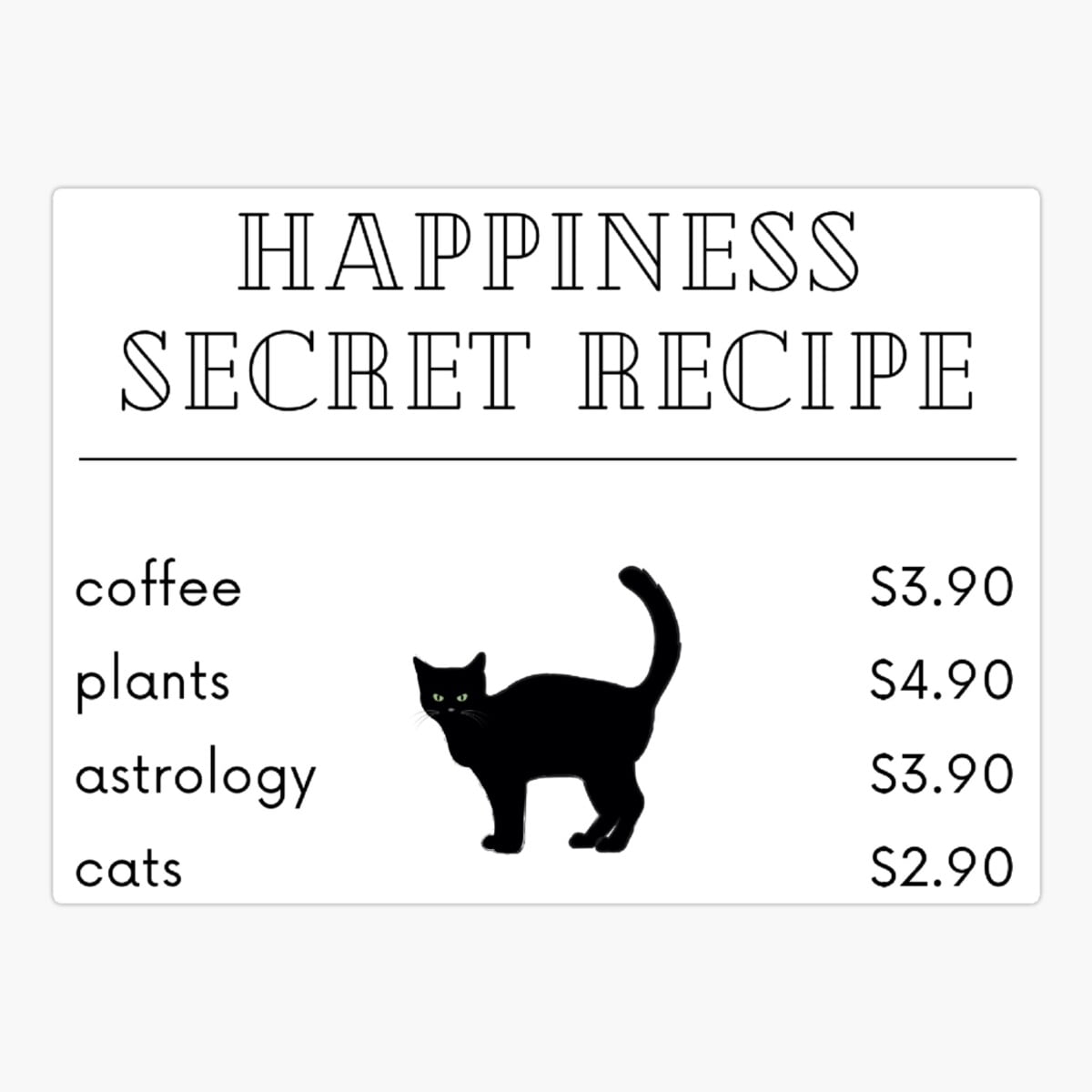 Maneki Happiness Secret Recipe - Black Cat Sticker, Phone Decal Water ...