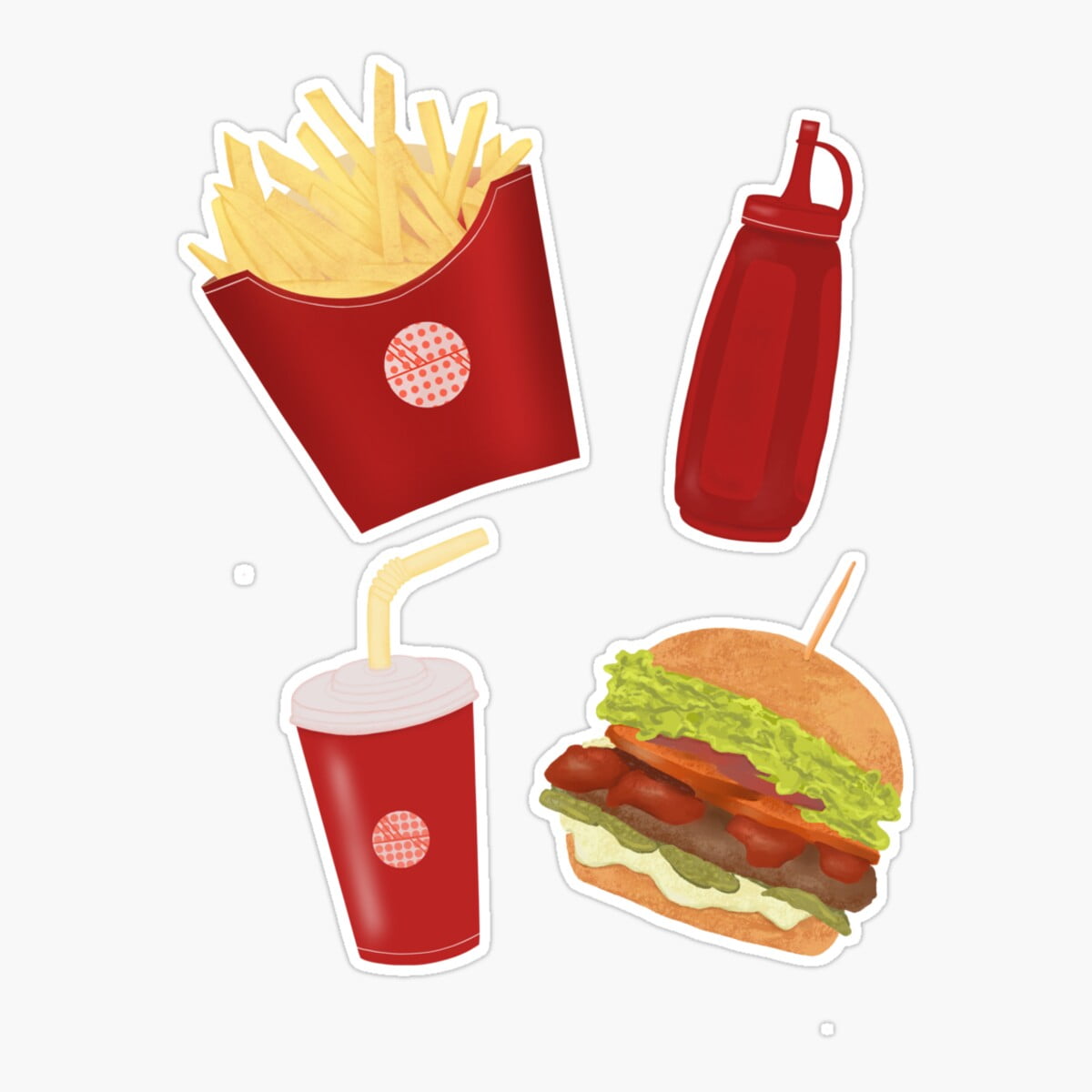 Maneki Happy Diet Fries And Burger Er, Phone Decal Water Bottle ...