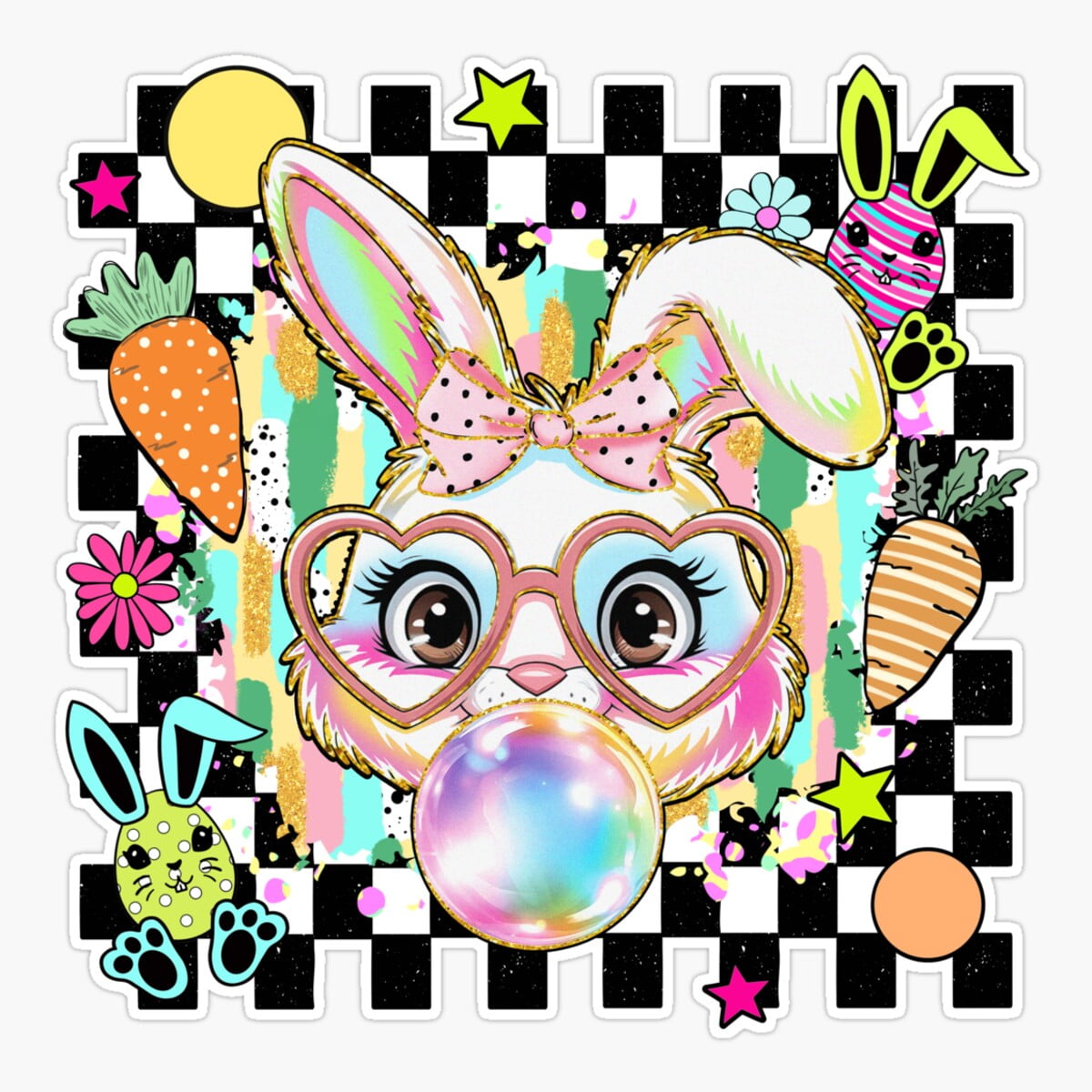 Maneki Happy Easter Bunny Checkered Or Womens Girls Er, Phone Decal ...