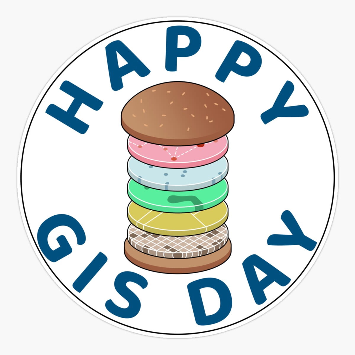 Maneki Happy Gis Day With Geoburger Layer Stack Sticker, Phone Decal ...