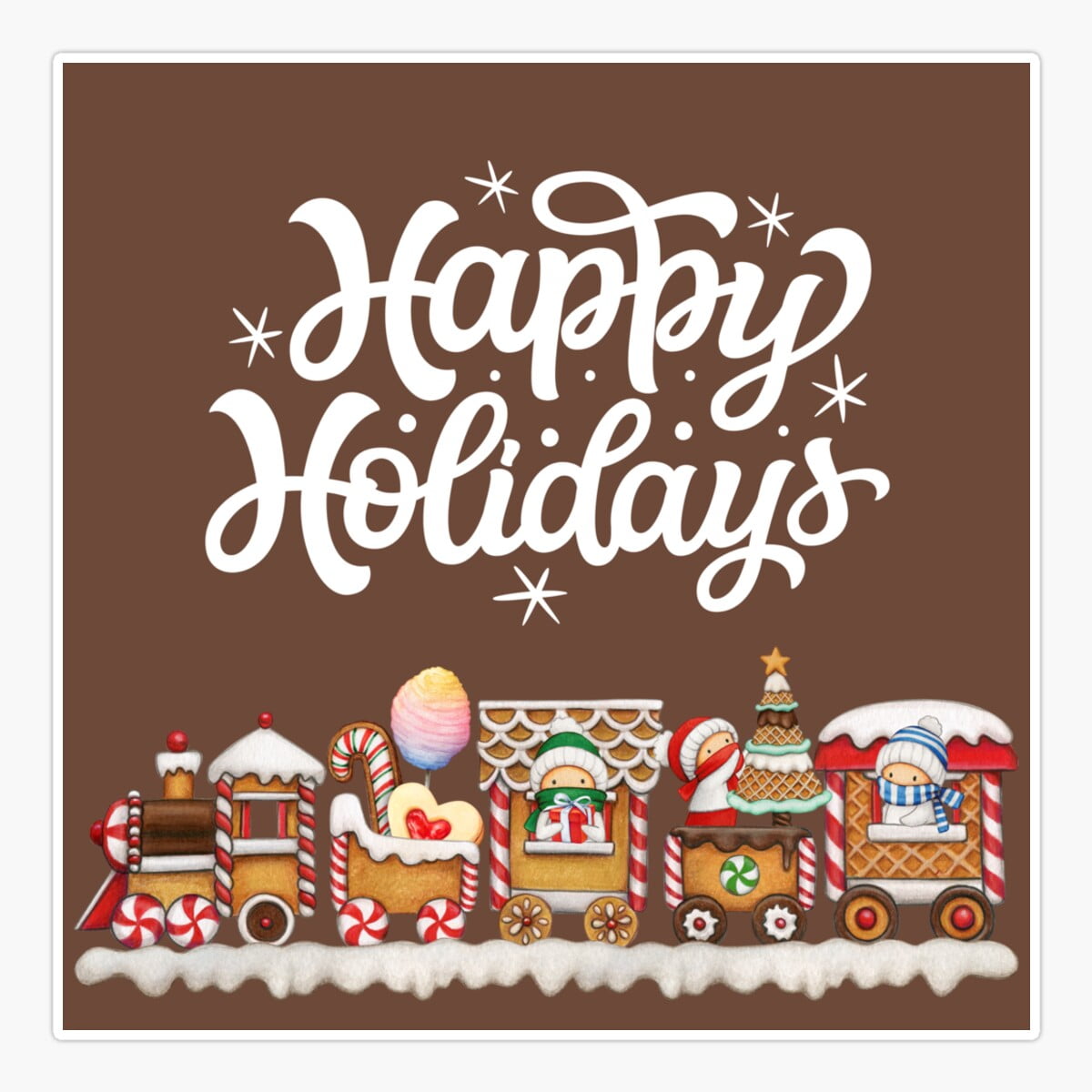 Maneki Happy Holidays Gingerbread Train! Sticker, Phone Decal Water ...