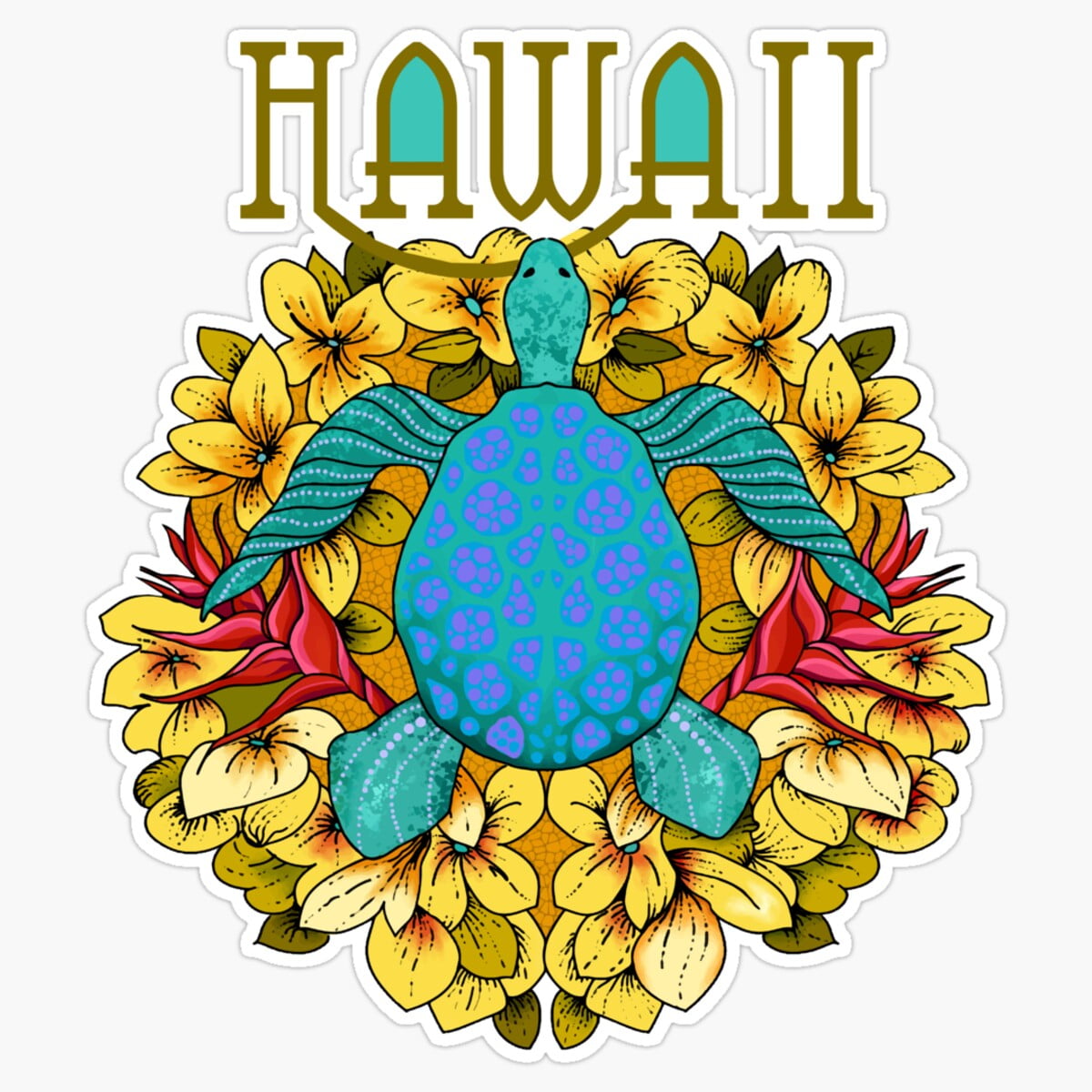 Maneki Hawaii Text And Illustrated Turtle, Hawaiian Flowers Er, Phone ...