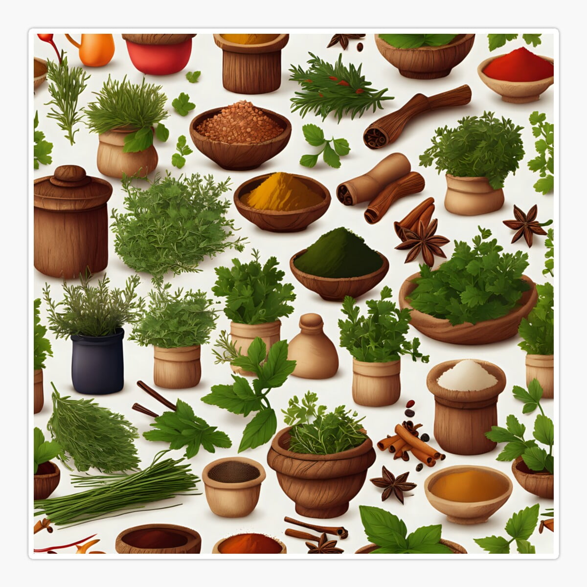 Maneki Herbs And Spices Pattern #2 Sticker, Phone Decal Water Bottle ...