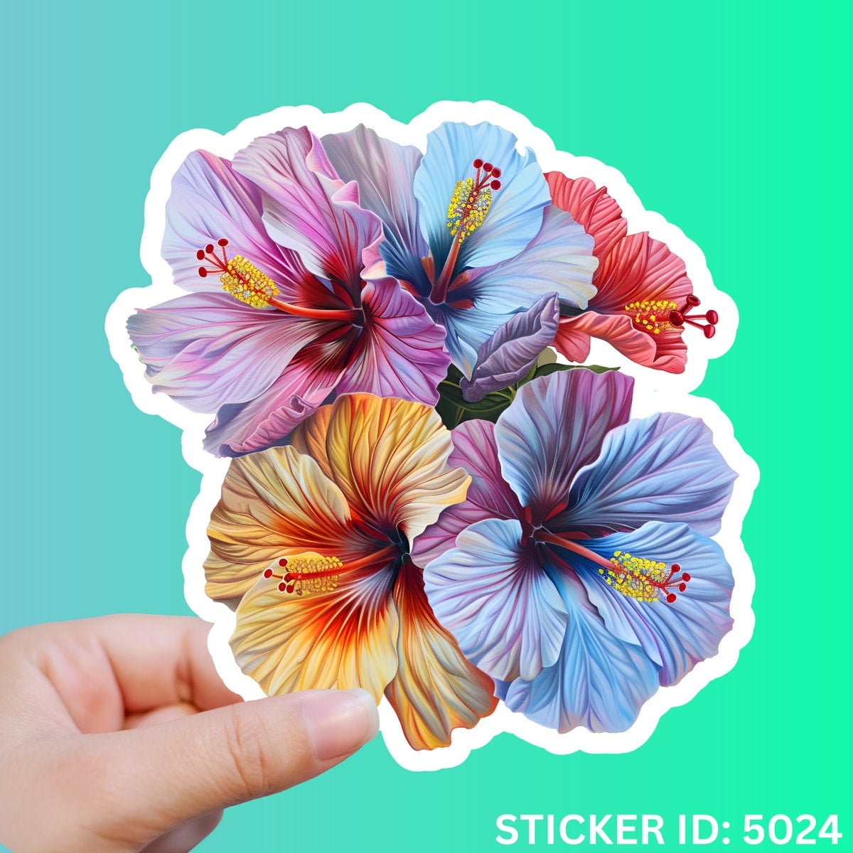 Maneki Hibiscus Sticker, Laptop Sticker, Spring Style, Tropical Flower Sticker, Hawaiian Plants ...