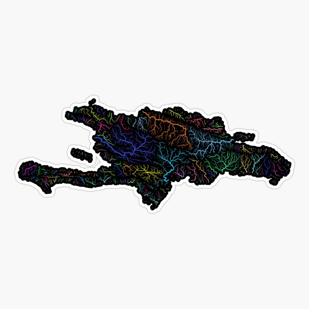 Maneki Hispaniola River Basin Map In Rainbow Colours With Black ...