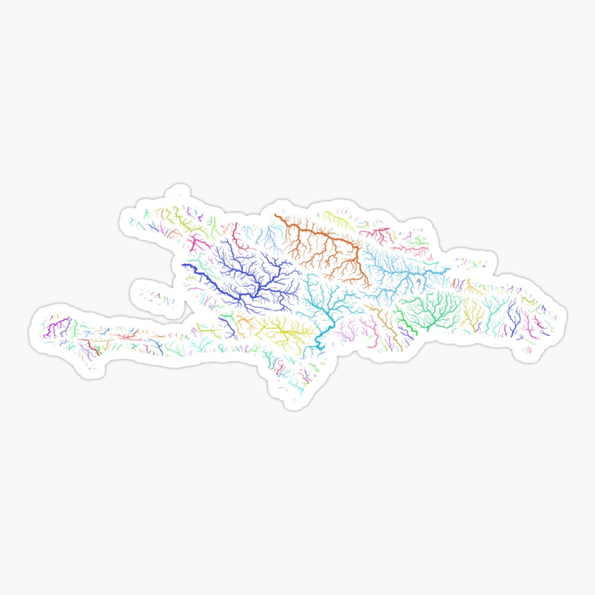 Maneki Hispaniola River Basin Map In Rainbow Colours With White ...
