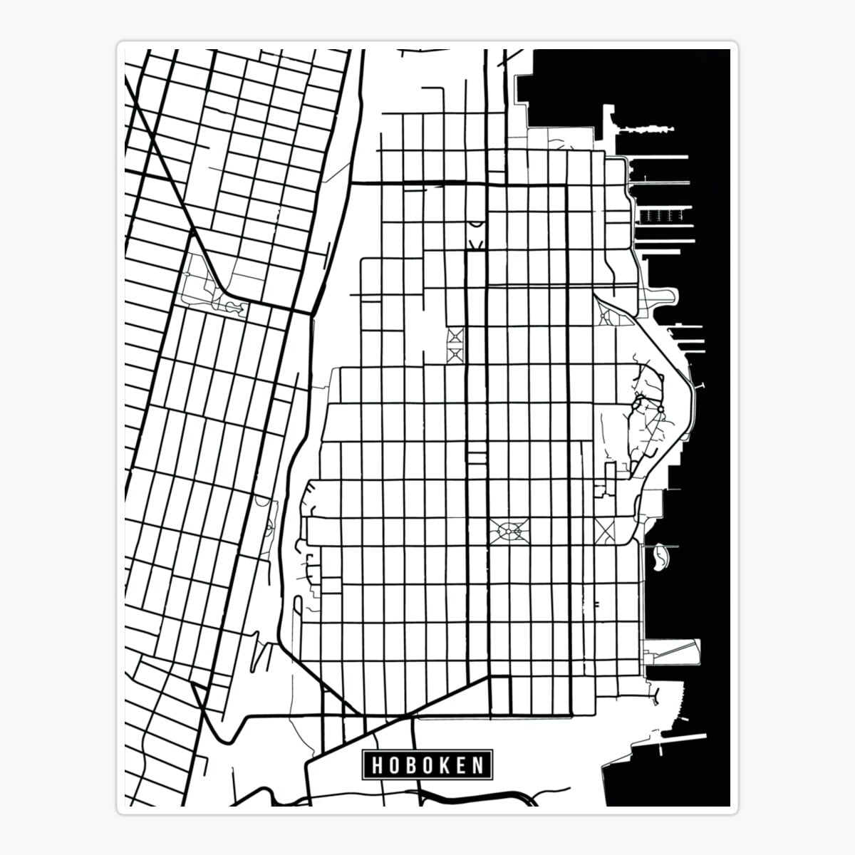 Maneki Hoboken, New Jersey Street Map Sticker, Phone Decal Water Bottle ...