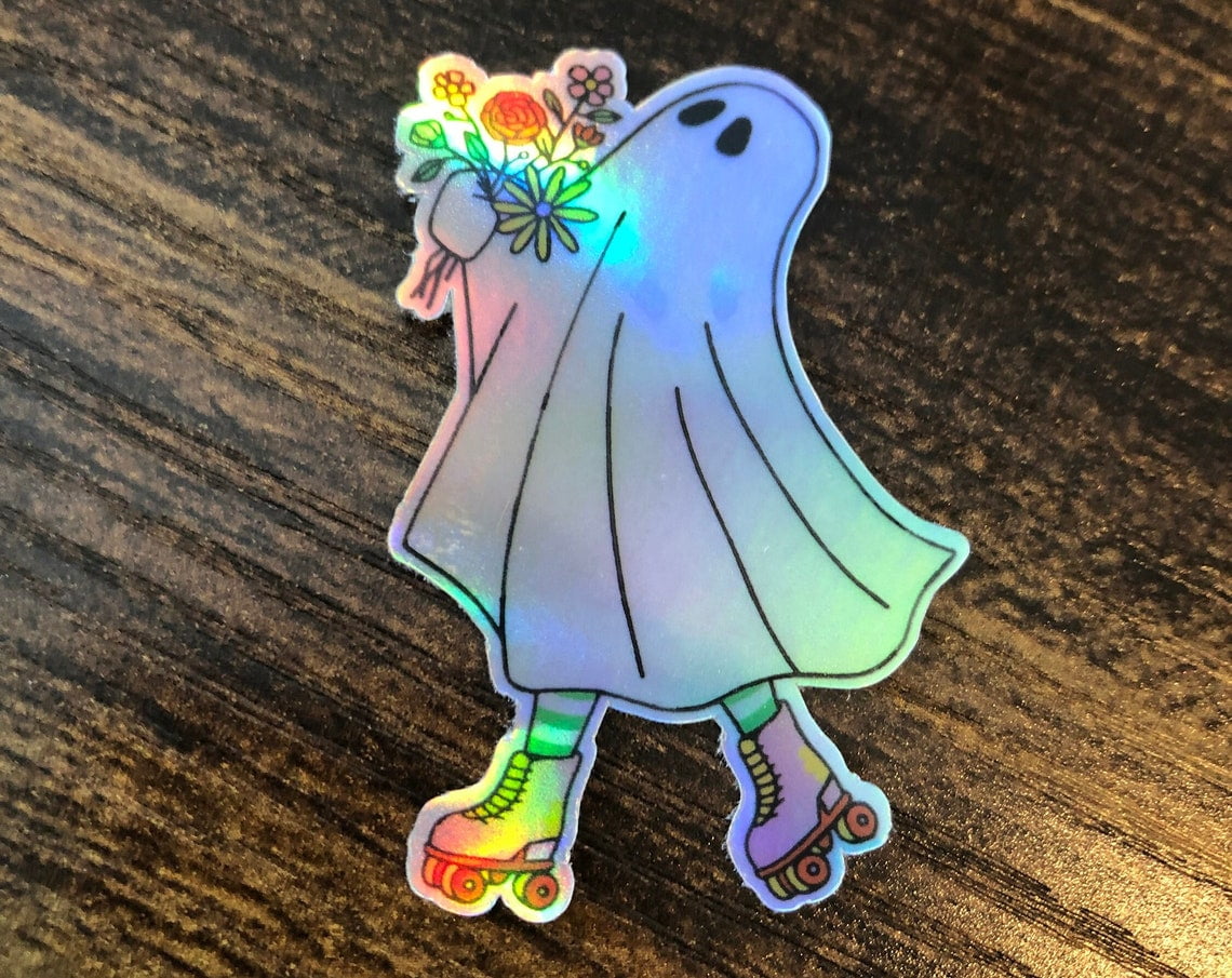 Maneki Holographic Roller Skating Ghost Vinyl er, Floral Ghost, Cute ...