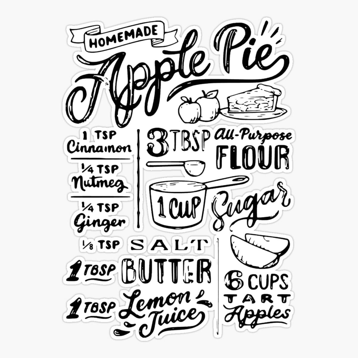 Maneki Homemade Apple Pie Recipe Sticker, Phone Decal Water Bottle ...