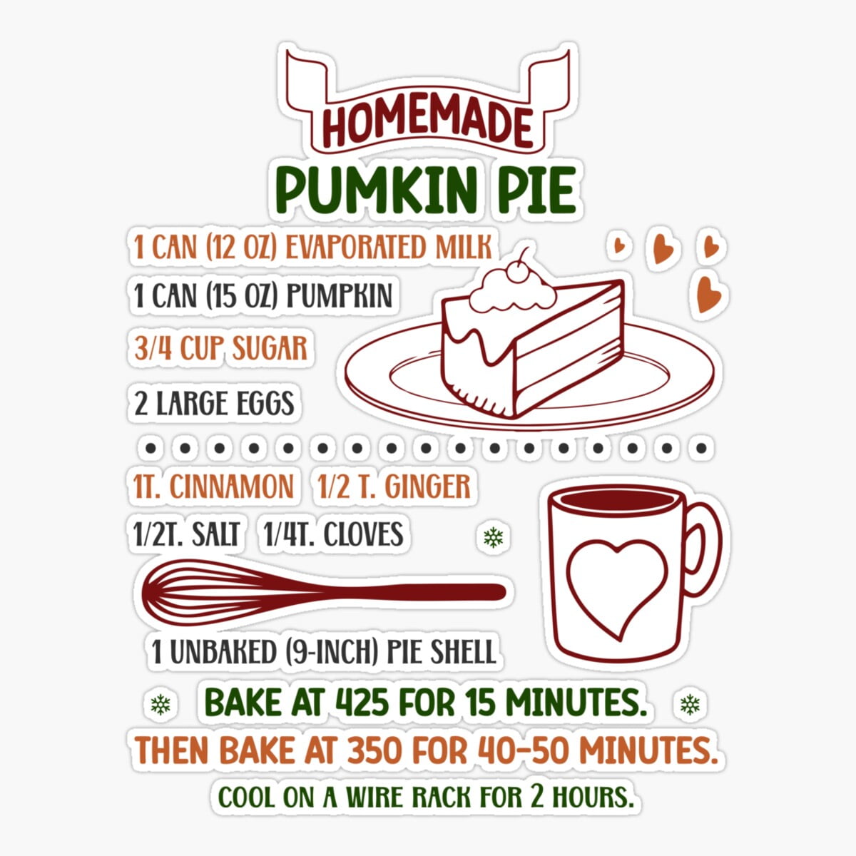 Maneki Homemade Pumpkin Pie Recipe Sticker, Phone Decal Water Bottle ...