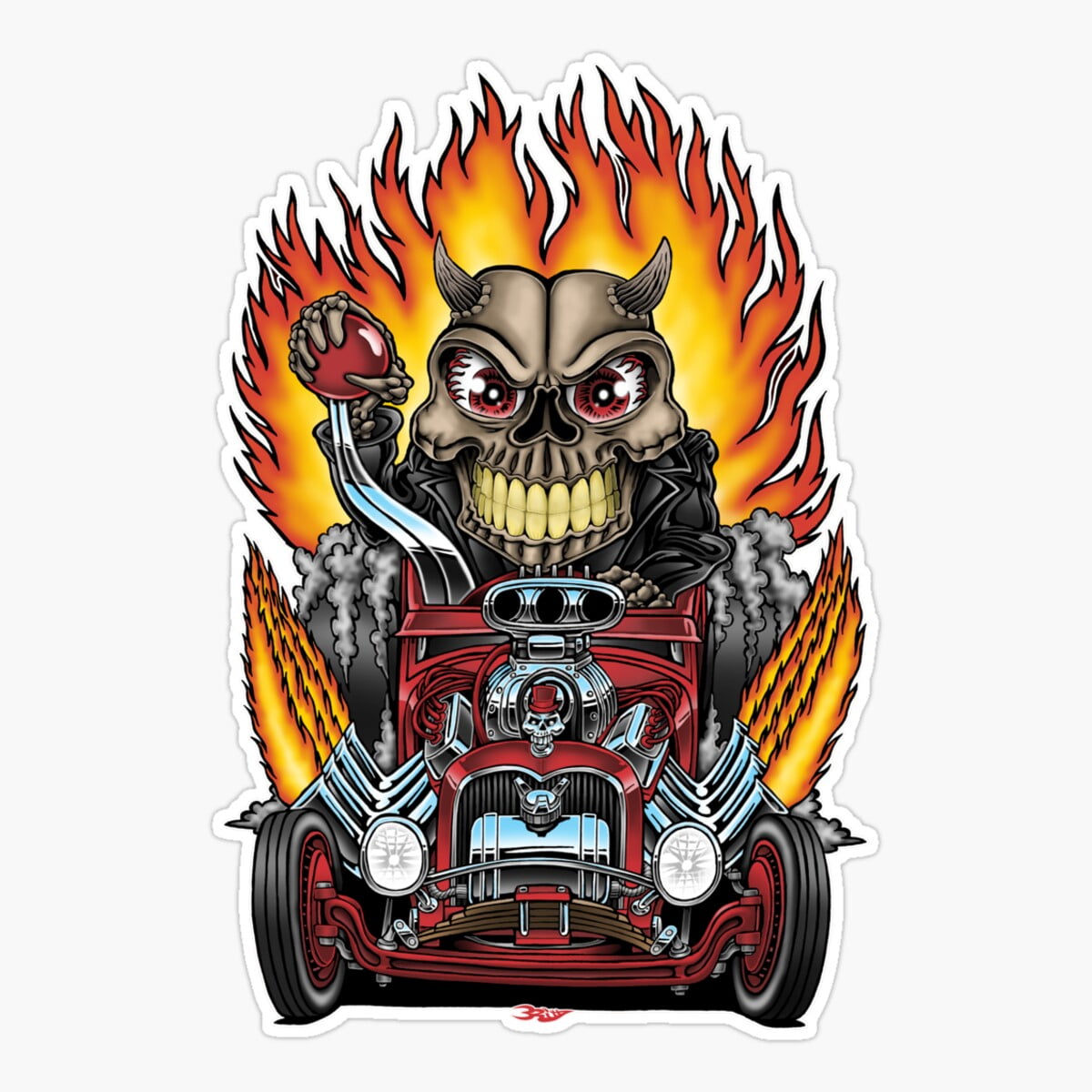 Maneki Hot Rod Skull Racer Er, Phone Decal Water Bottle Stickers Car ...