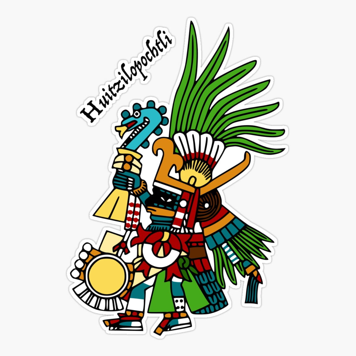 Maneki Huitzilopochtli, The Aztec God O Sun And War (With Name) Sticker ...