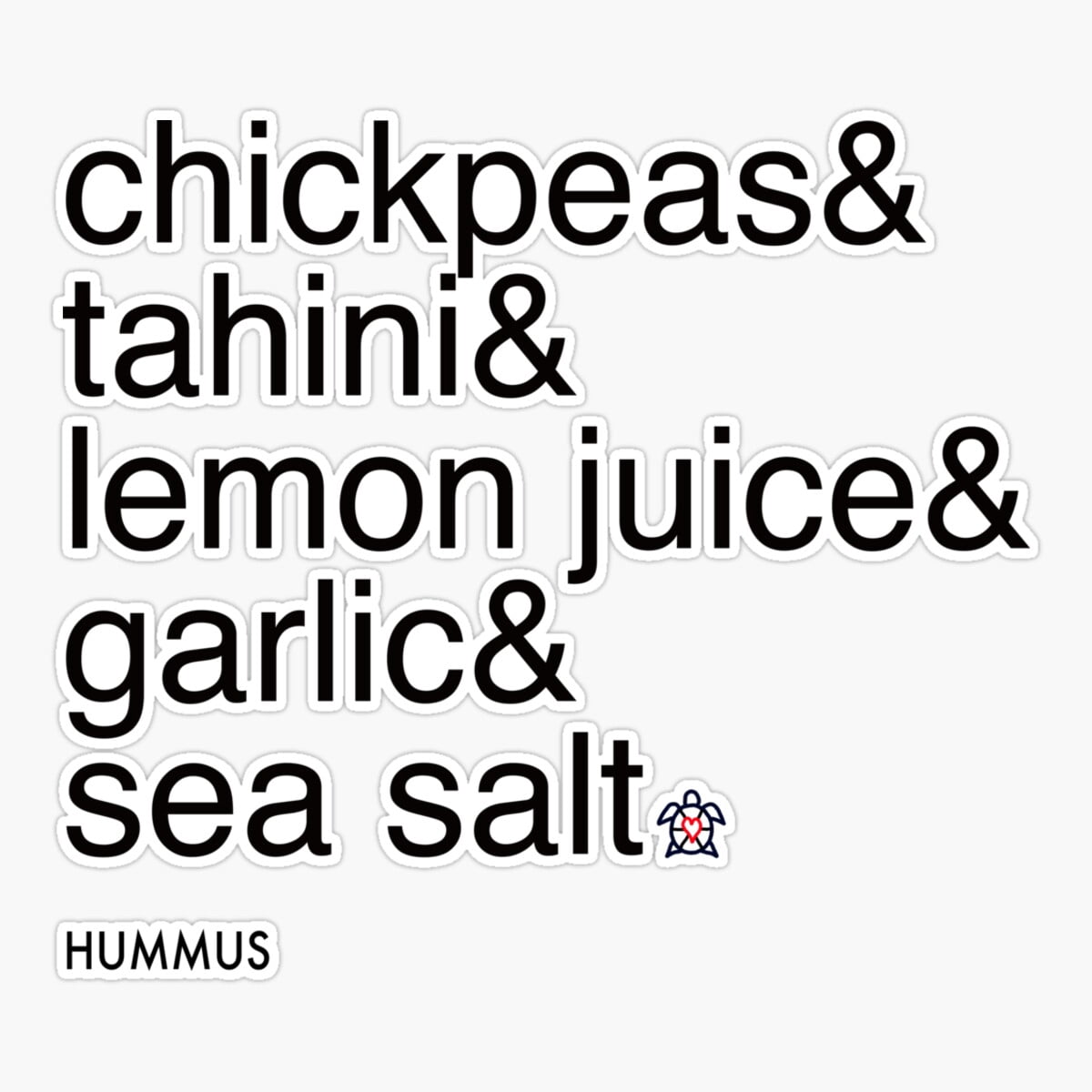 Maneki Hummus Ingredients (Black Lettering) Sticker, Phone Decal Water ...
