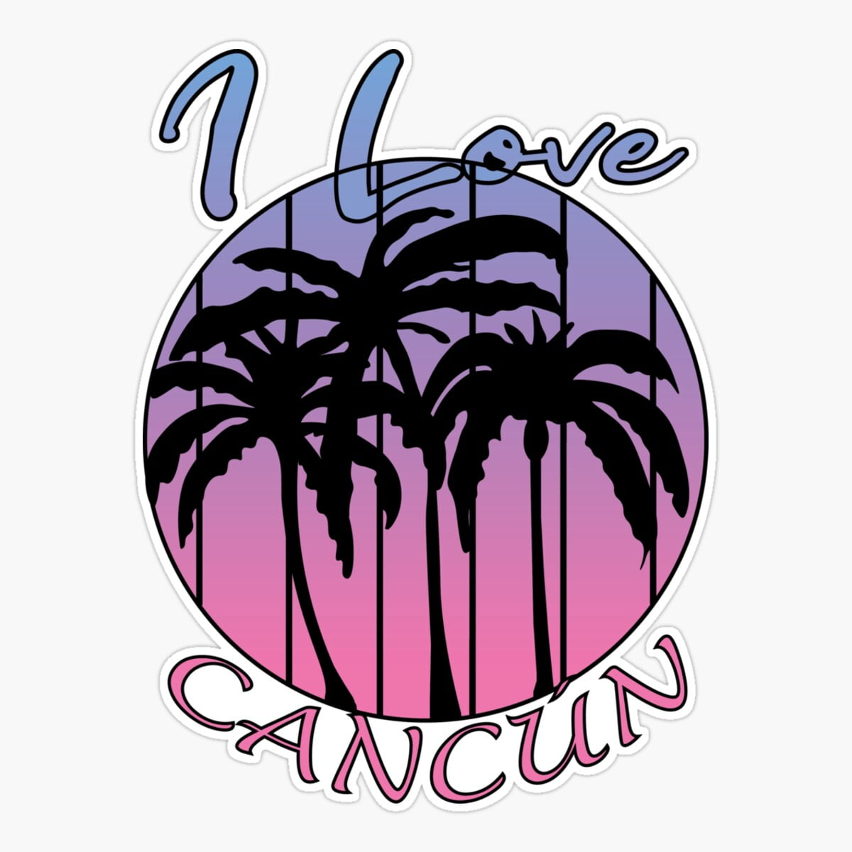 Maneki I Love Cancun Blue Pink Sky Palm Trees Sticker, Phone Decal ...