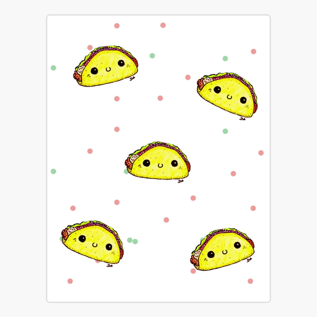 Maneki I Love Tacos - Tacos Kawaii Pattern Sticker, Phone Decal Water ...