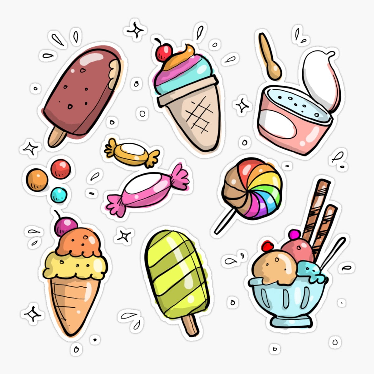 Maneki Ice Cream Doodle Sticker, Phone Decal Water Bottle Stickers Car ...