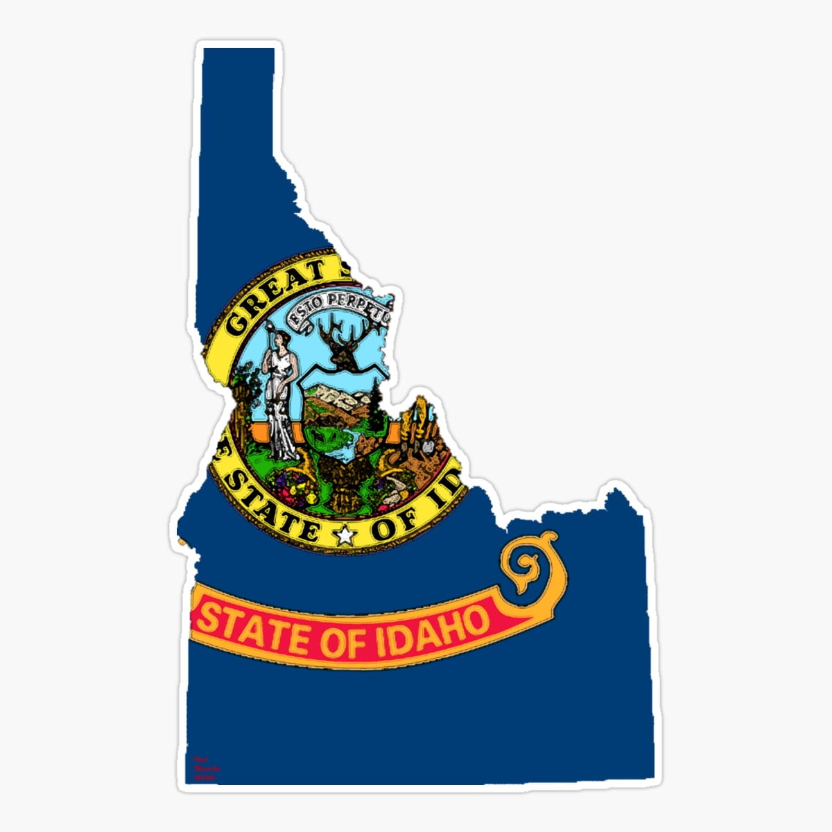 Maneki Idaho Map With Idaho State Lag Sticker, Phone Decal Water Bottle ...