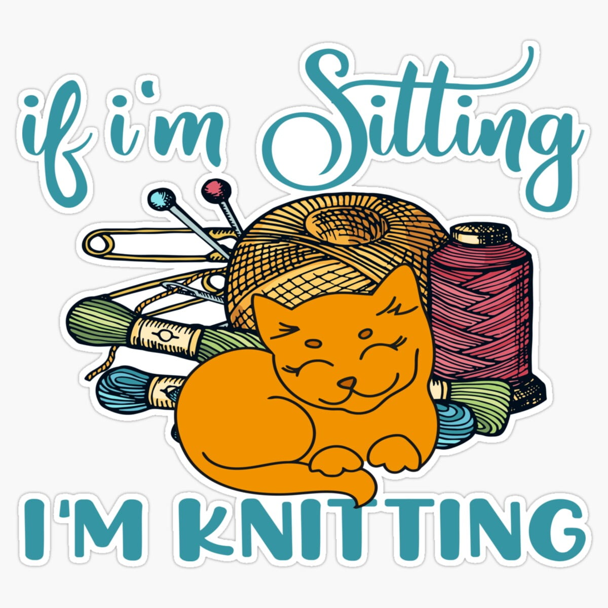 Maneki If Im Sitting Im Knitting Er, Phone Decal Water Bottle Stickers ...