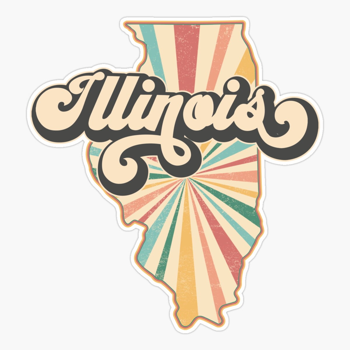 Maneki Illinois Fan Retro State, Vintage Groovy Illinois Map ...