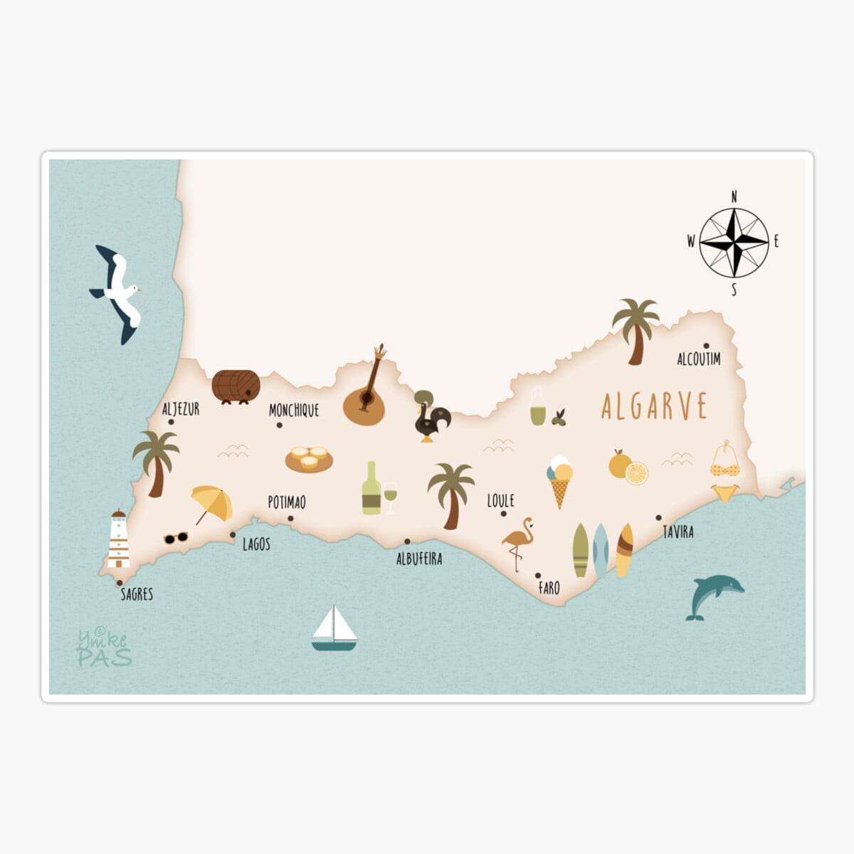 Maneki Illustrated Map O Algarve Sticker, Phone Decal Water Bottle ...