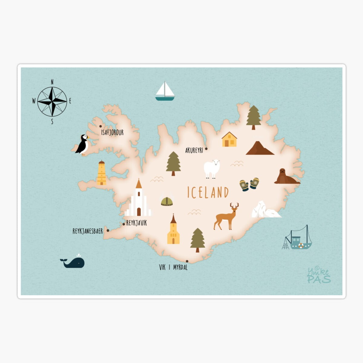 Maneki Illustrated Map O Iceland Sticker, Phone Decal Water Bottle ...