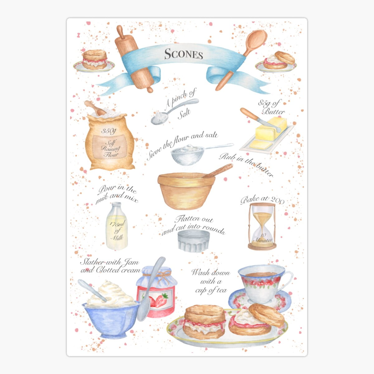 Maneki Illustrated Scone Recipe Sticker, Phone Decal Water Bottle ...