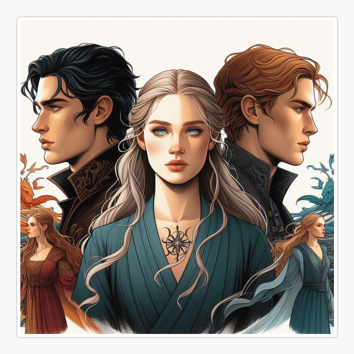 Maneki Illustration Of Feyre, Rhysand, Tamlin From The Acotar Book Saga ...