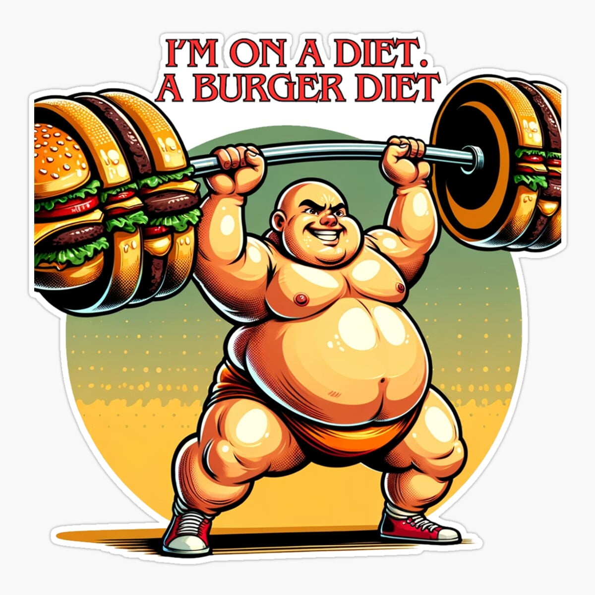 Maneki Im On A Diet Burger Diet At Man With Burger Barbell Sticker ...