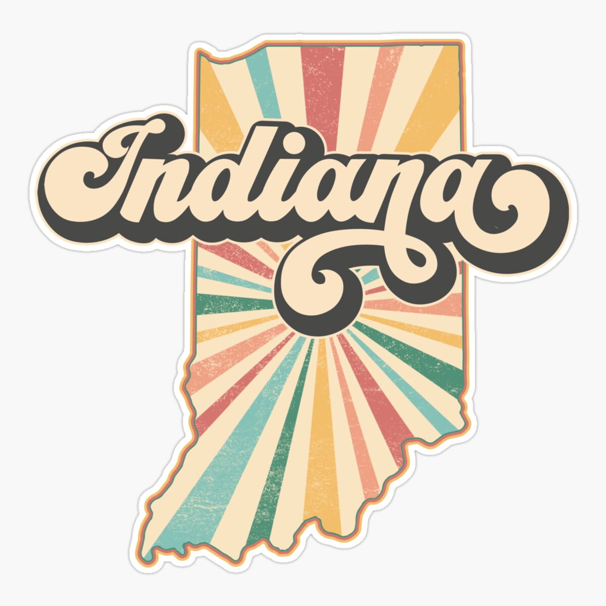 Maneki Indiana Fan Retro State, Vintage Groovy Indiana Map, Distressed ...