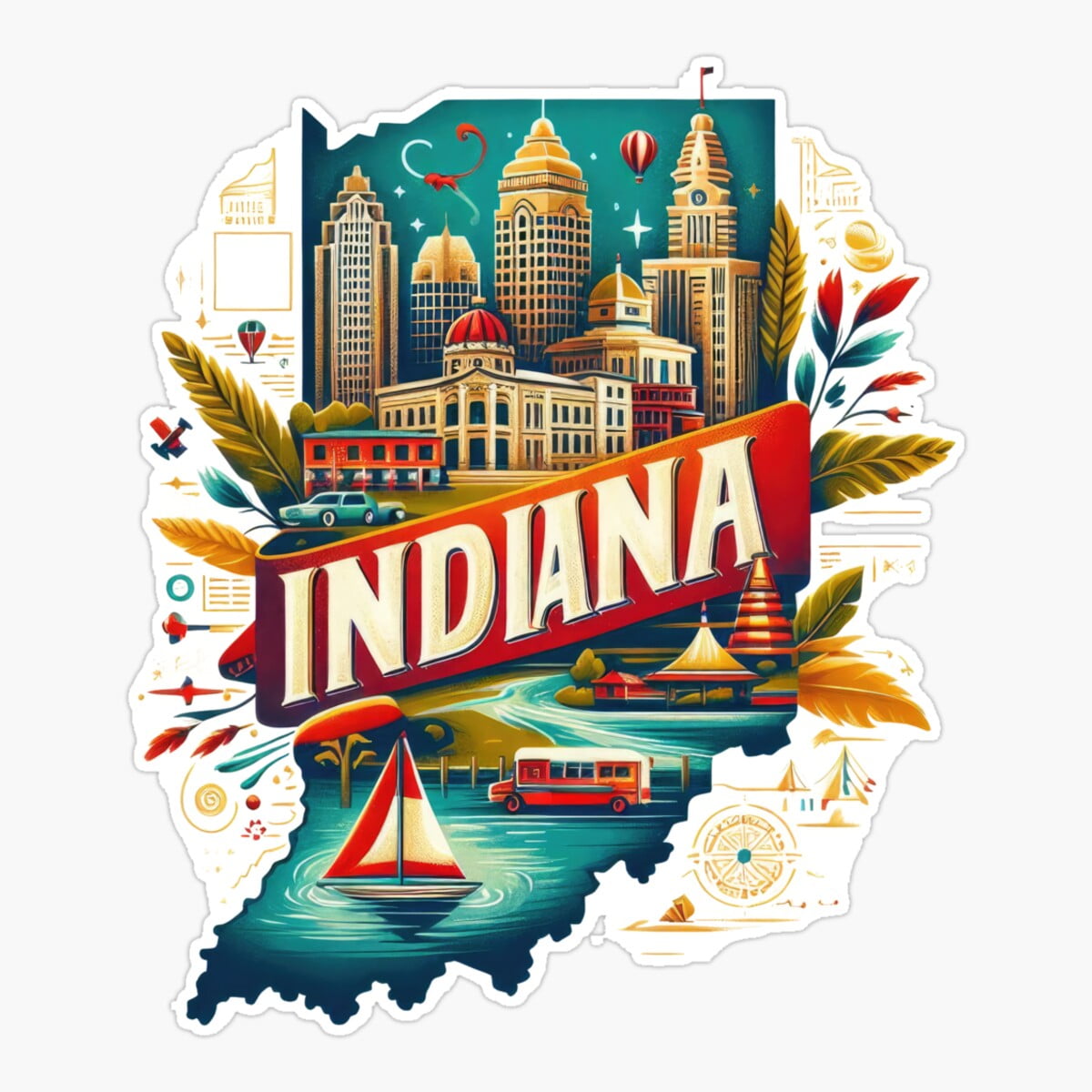 Maneki Indiana United States O America, Artistic Shape Sticker, Phone ...