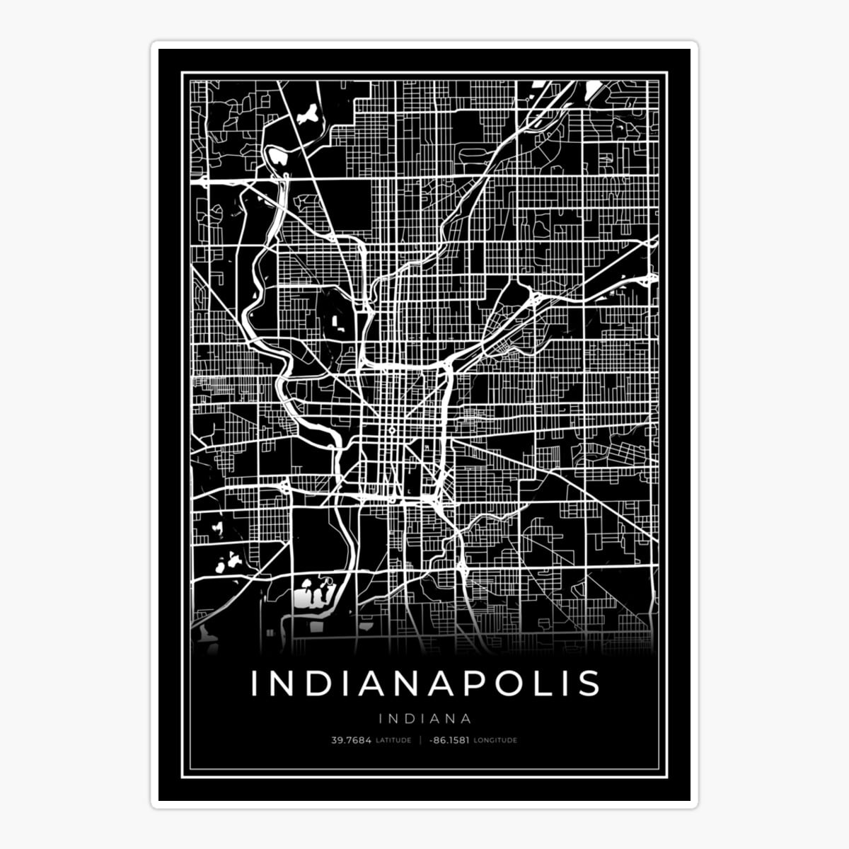 Maneki Indianapolis Indiana Black Map Sticker, Phone Decal Water Bottle ...