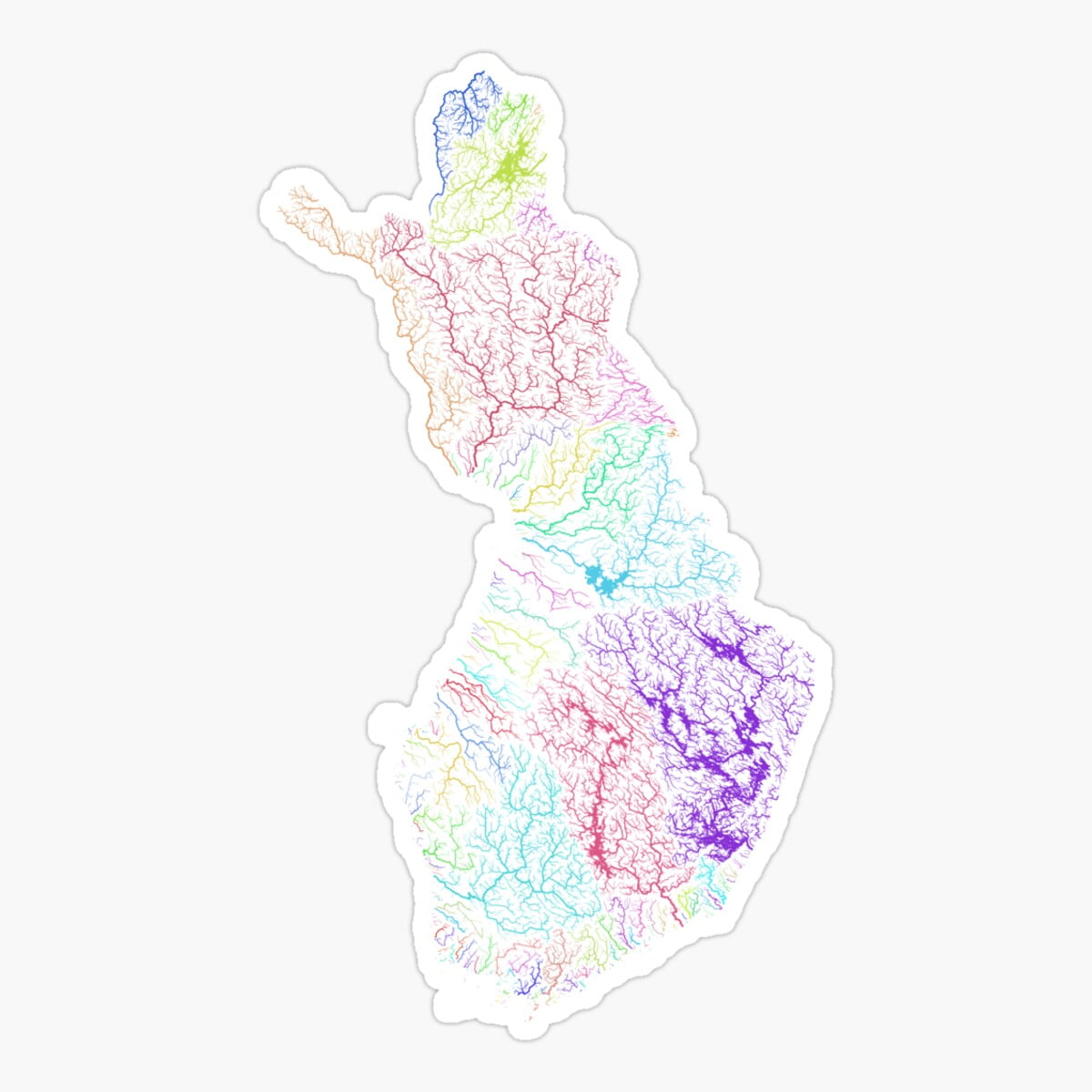 Maneki Inland River Basin Map In Rainbow Colours With White Background ...