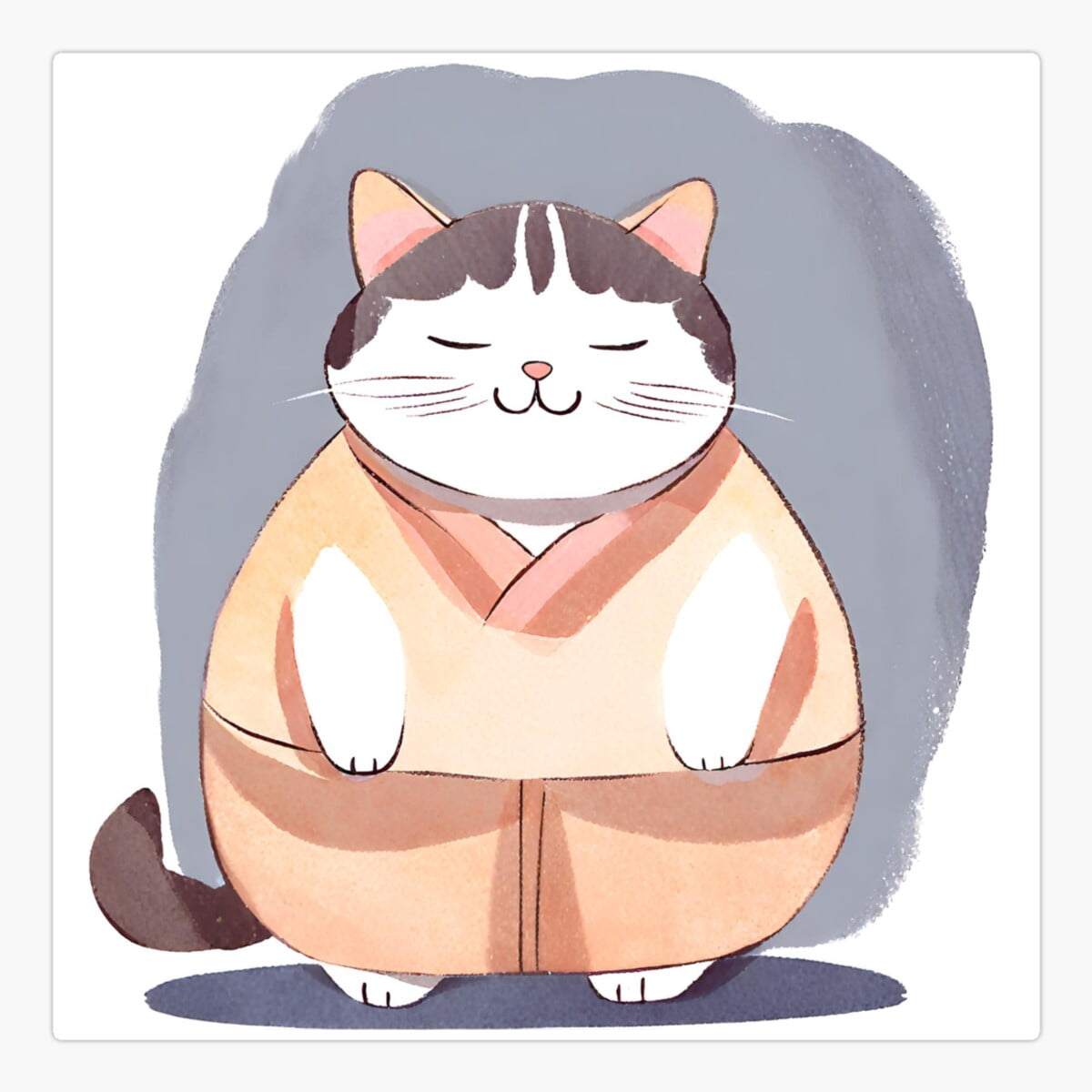 Maneki Inner Peace Kitty Cat Illustration Sticker, Phone Decal Water ...