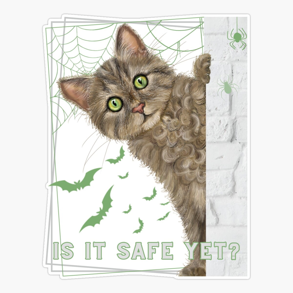 Maneki Is It Sae Yet? Cute Luy Cat Hiding At Halloween Sticker, Phone ...