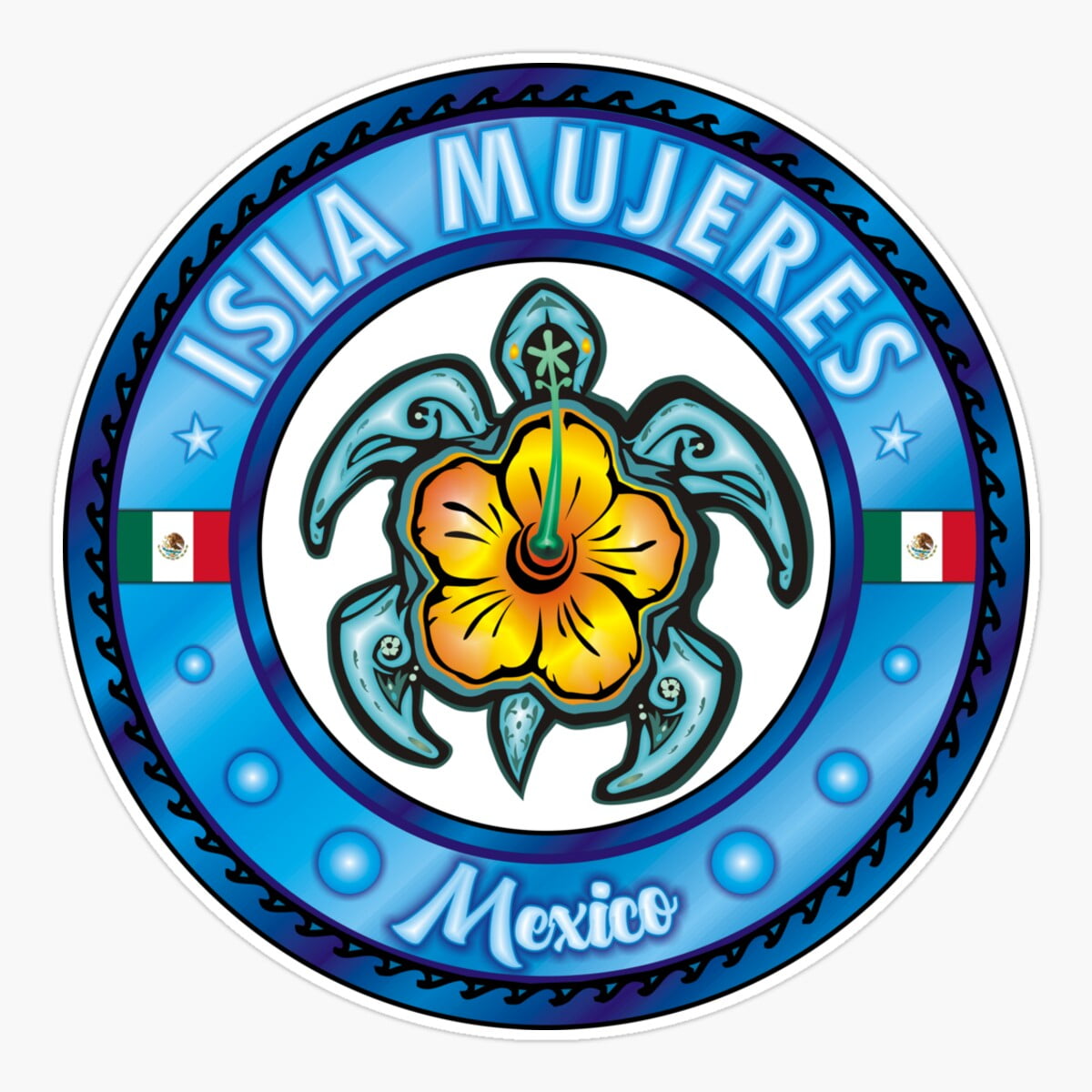 Maneki Isla Mujeres Mexico Sea Turtle Hibiscus Sticker, Phone Decal ...