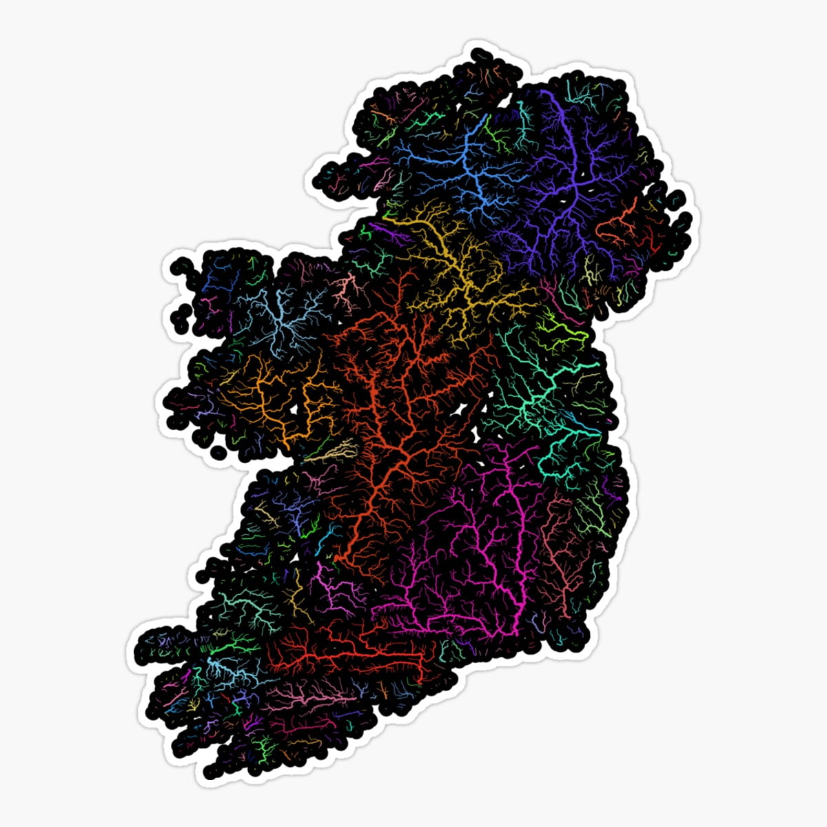 Maneki Island O Ireland River Basin Map In Rainbow Colours With Black ...